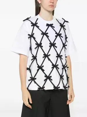 Moschino Bow-embellished Lattice T-shirt - White