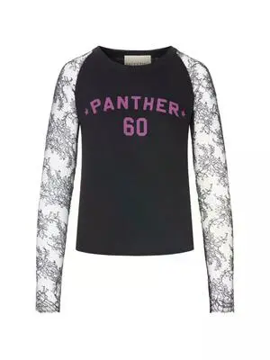 Valentino Garavani Lace-sleeve Graphic-print T-shirt - Black