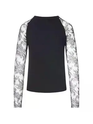 Valentino Garavani Lace-sleeve Graphic-print T-shirt - Black