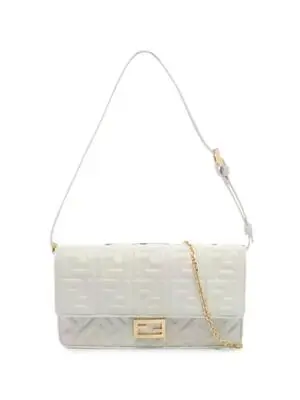 Fendi 2020s Wallet On Chain Baguette Embossed Shoulder Bag - Neutrals