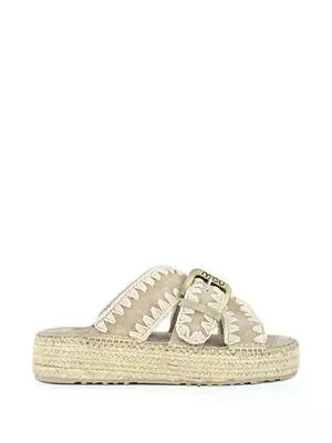 Mou Crochet-stitch Buckled Sandals - Neutrals