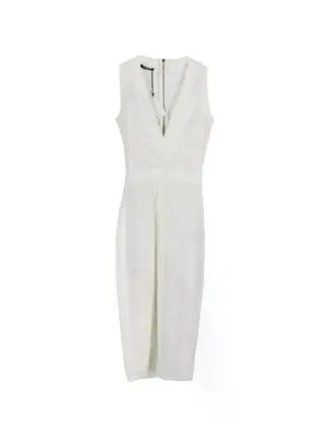 Balmain Knitted Plunging-neckline Dress - White