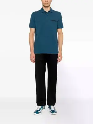 Moncler Logo-patch Chest-pocket Polo Shirt - Blue