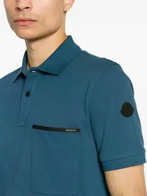 Moncler Logo-patch Chest-pocket Polo Shirt - Blue