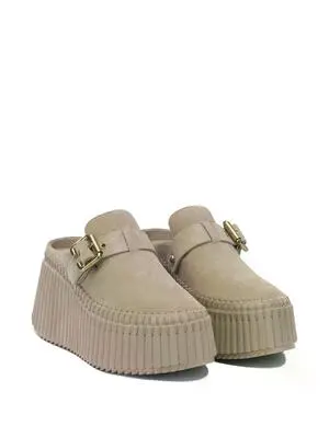 Chloé Platform Mules With Buckle Detail - Neutrals