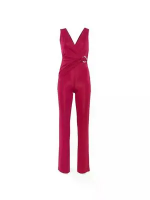 Patrizia Pepe Sleeveless V-neck Jumpsuit With Ring Embellishment - Red