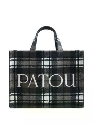 PATOU Check Logo Print Tote Bag - Grey
