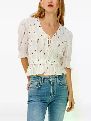 Rails Floral-embroidered Smocked Blouse