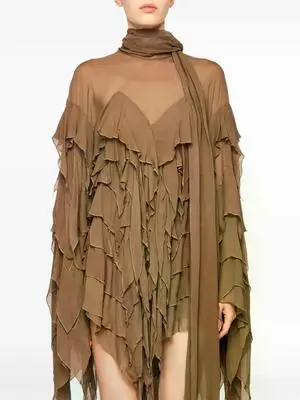 Blumarine Asymmetric Ruffled Dress - Brown