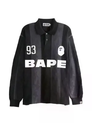 A BATHING APE Logo-print Vertical-stripe Polo Shirt - Black