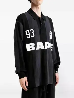 A BATHING APE Logo-print Vertical-stripe Polo Shirt