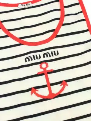 Miu Miu 2010s Anchor-intarsia Striped-pattern Mini Dress - White