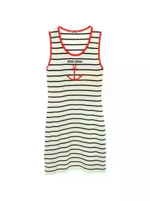Miu Miu 2010s Anchor-intarsia Striped-pattern Mini Dress - White