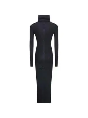 Rick Owens Ribbed Knit Roll Neck Midi Dress - Black