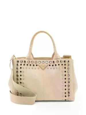 Prada Canapa Crystal-embellished Tote Bag - Neutrals