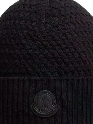 Moncler Logo-patch Cable-knit Beanie Hat - Black