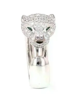 Cartier Panthère Diamond And Emerald Ring - Silver