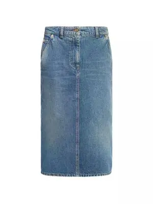 Elie Saab Washed-denim Pencil Midi Skirt