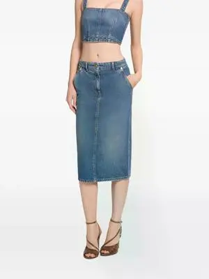 Elie Saab Washed-denim Pencil Midi Skirt