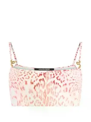 Roberto Cavalli Leopard Print Cropped Top With Snake-motif Hardware