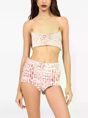 Roberto Cavalli Leopard Print Cropped Top With Snake-motif Hardware