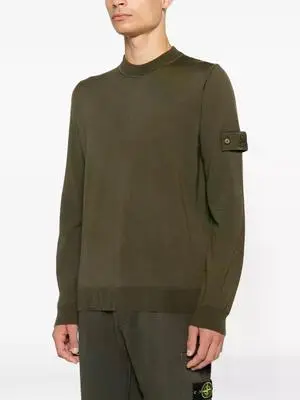 Stone Island Logo Patch Fine Knit Sweater - Green