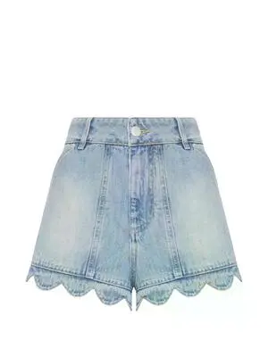 Farm Rio Scalloped-edge Denim Shorts - Blue