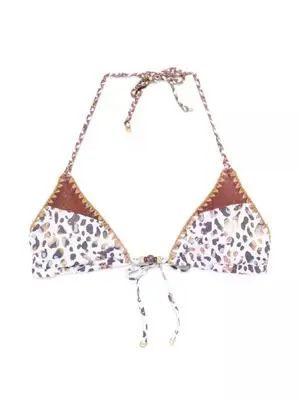 BANANA MOON Leopard-print Triangle Bikini Top - White