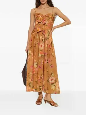 Zimmermann Mahon Floral-print Tie-detail Midi Dress - Neutrals