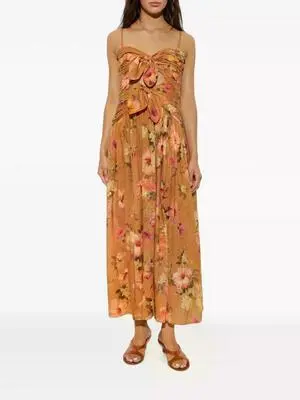 Zimmermann Mahon Floral-print Tie-detail Midi Dress - Neutrals