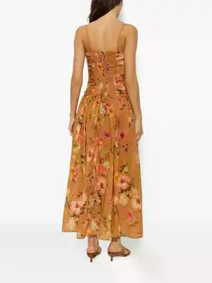 Zimmermann Mahon Floral-print Tie-detail Midi Dress - Neutrals