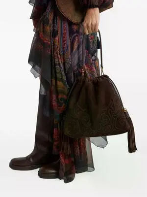 Etro Medium Suede Kalispera Bag With Patch And Tassels