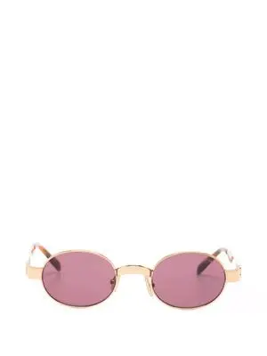 Miu Miu Logo-plaque Oval-frame Sunglasses - Gold