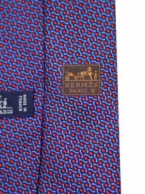 Hermès Silk Geometric Print Neck Tie - Blue