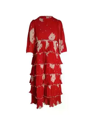 GANNI Tiered Floral-print Dress - Red