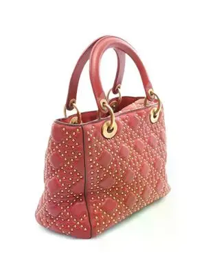 Dior Lady Two-way Handbag With Gold-tone Stud Embellishment - Red