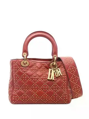 Dior Lady Two-way Handbag With Gold-tone Stud Embellishment - Red