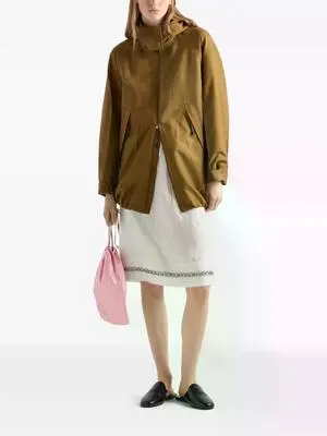 Prada Mélange Hopsack Wool Jacket With Detachable Hood - Brown