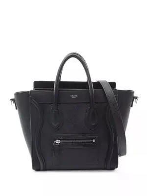 Celine 2000s Luggage Nano Two-way Leather Handbag - Black