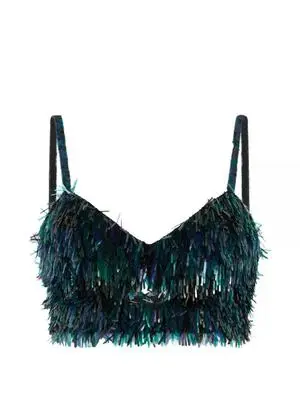 Alberta Ferretti Sequin-fringe V-neck Top - Black