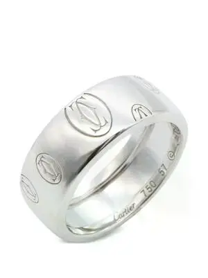 Cartier 18k White Gold Engraved Logo Ring - Silver