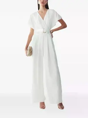 BWLDR Belted V-neck Wide Leg Jumpsuit - White
