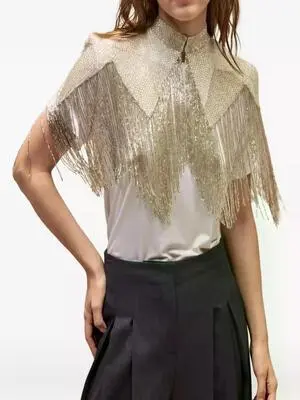 TWP Embellished Beaded Cape With Fringe Detail