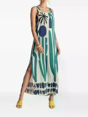 MOUTAKI Graphic-print Side-slit Maxi Dress - Neutrals