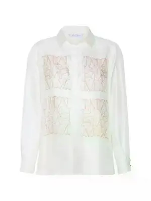 Max Mara Logo-embroidered Silk Shirt - Neutrals