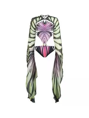 Roberto Cavalli Ray Of Paradise Graphic-print Cut-out Swimsuit - Green