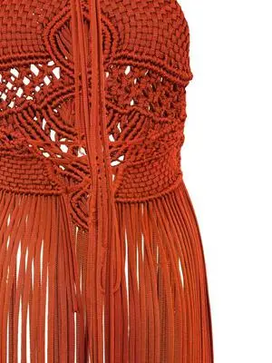Alberta Ferretti Macramé Fringe Halterneck Mini Dress