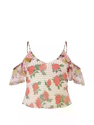 DONDE ESTEBAN Pajaritos Floral-print Ruffled Camisole Top - Neutrals