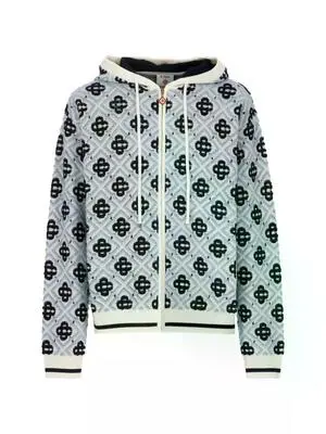 Casablanca Monogram-knit Zip-up Hoodie - White