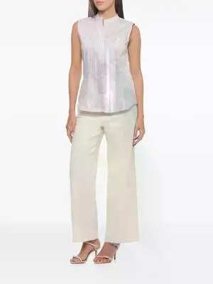 EMME Striped Crystal Embellished Band Collar Sleeveless Shirt - Pink